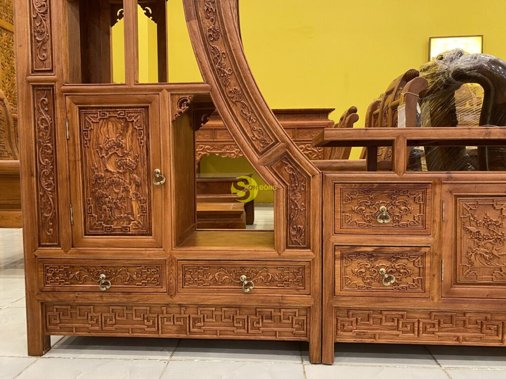 Tủ tivi kết hợp vách ngăn phòng gỗ hương đá TTV1007